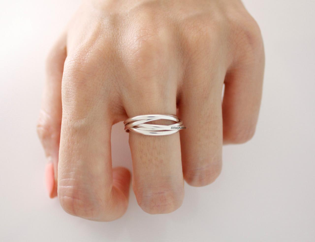 925 Sterling Silver 5 Combined Interlocking Band Ring, R0714s on Luulla