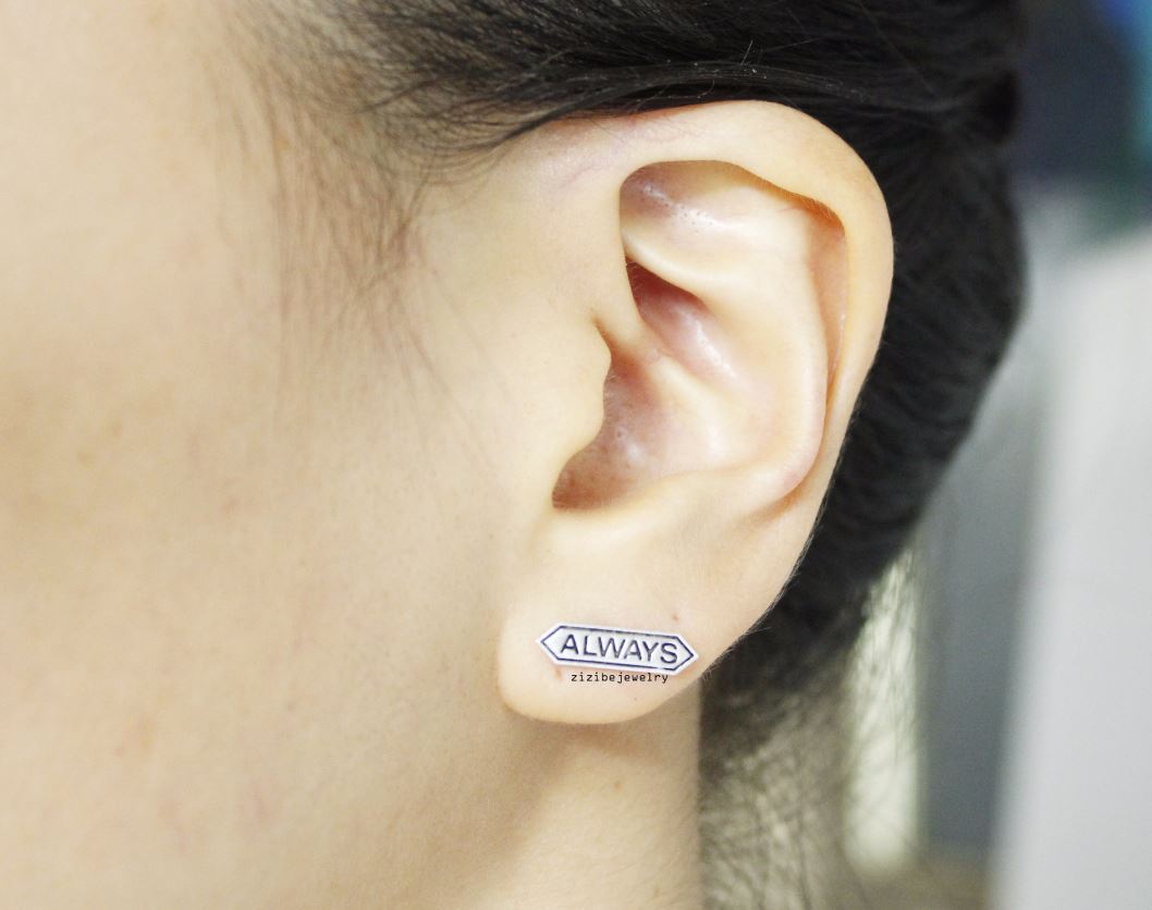 Tiny Always Signboard Stud Earrings on Luulla