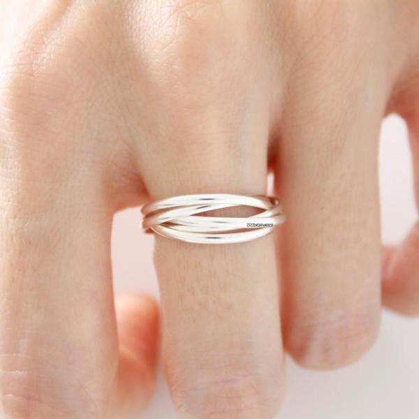 925 Sterling Silver 5 Combined Interlocking Band Ring, R0714s on Luulla