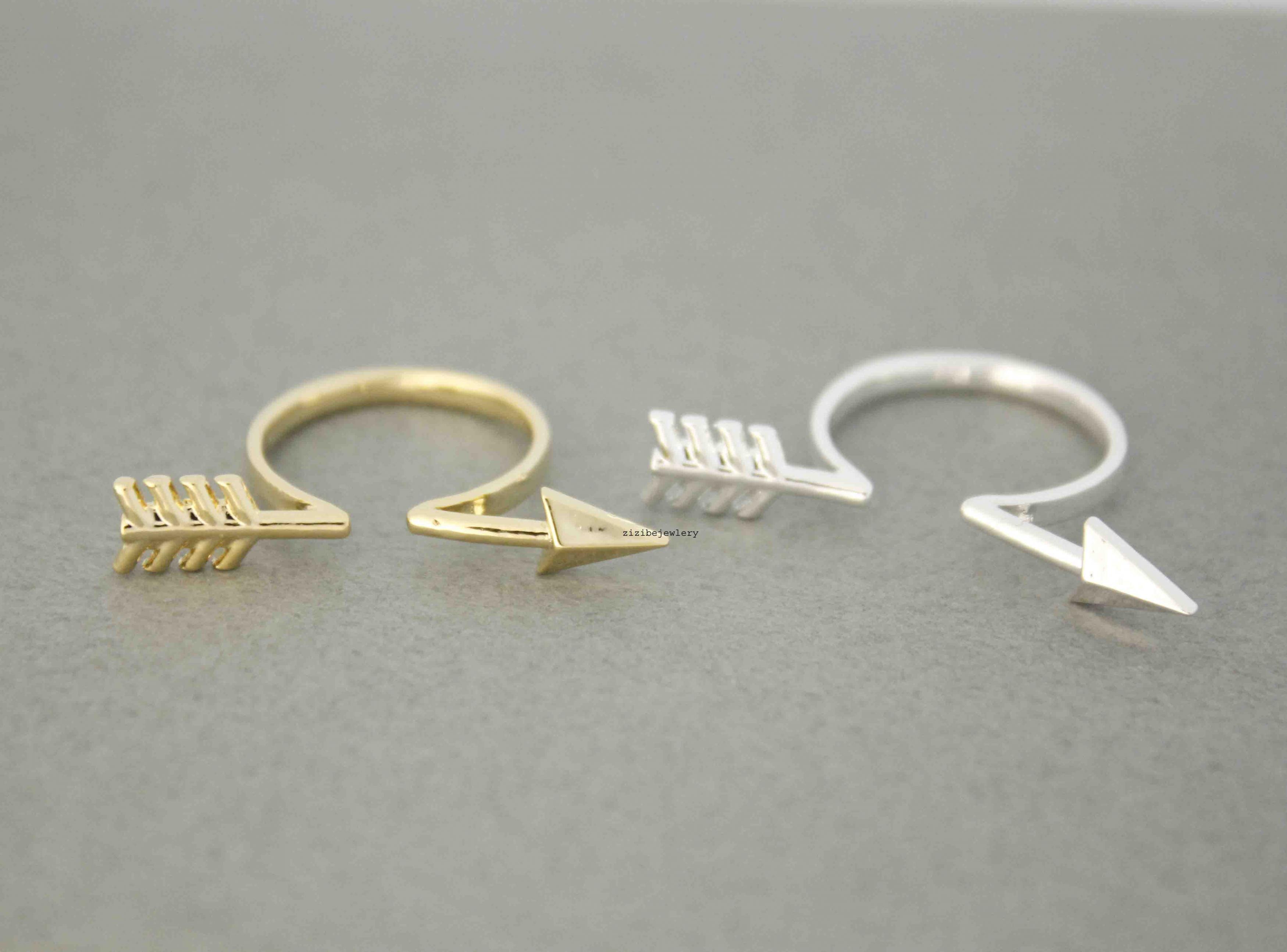 Open Piercing Arrow Ring In 2 Colors- Adjustable Ring, R0495G on Luulla