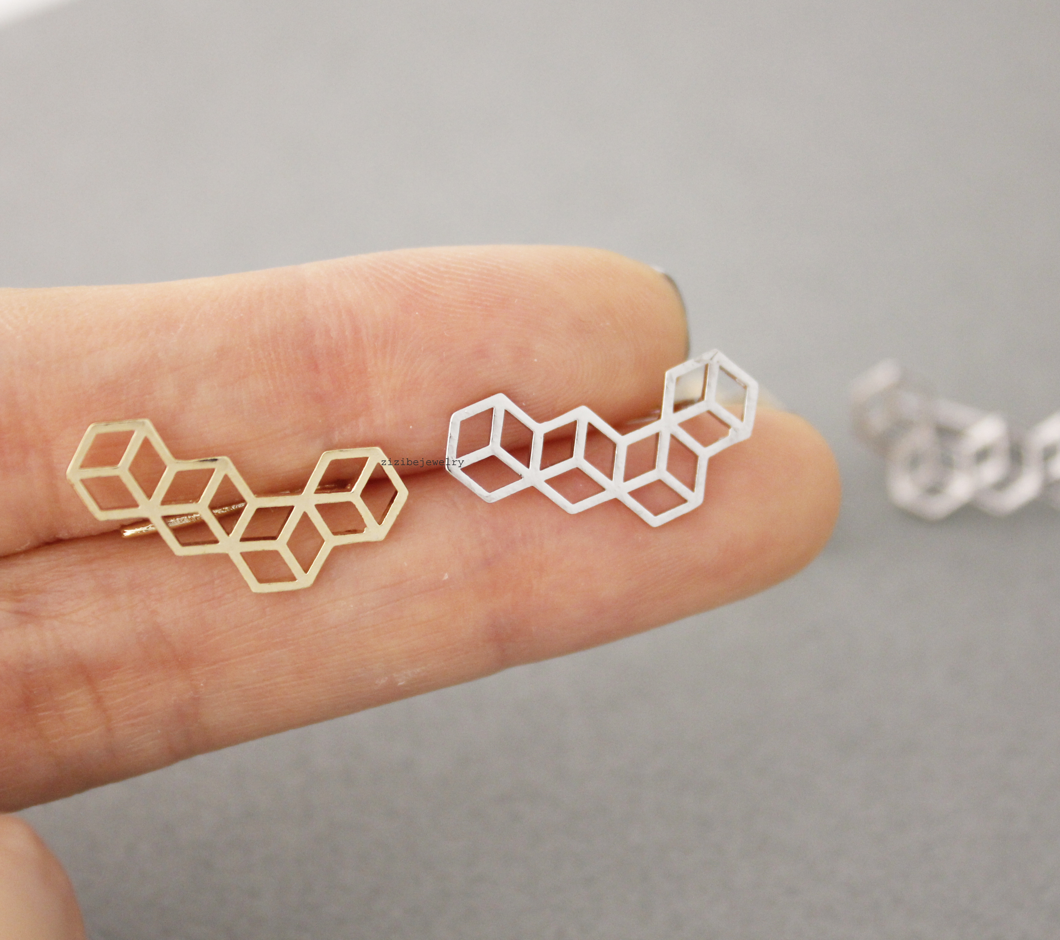 3D Cube Squares Ear Pin,Ear Crawler,Climber,Ear Cuff Style Stud ...