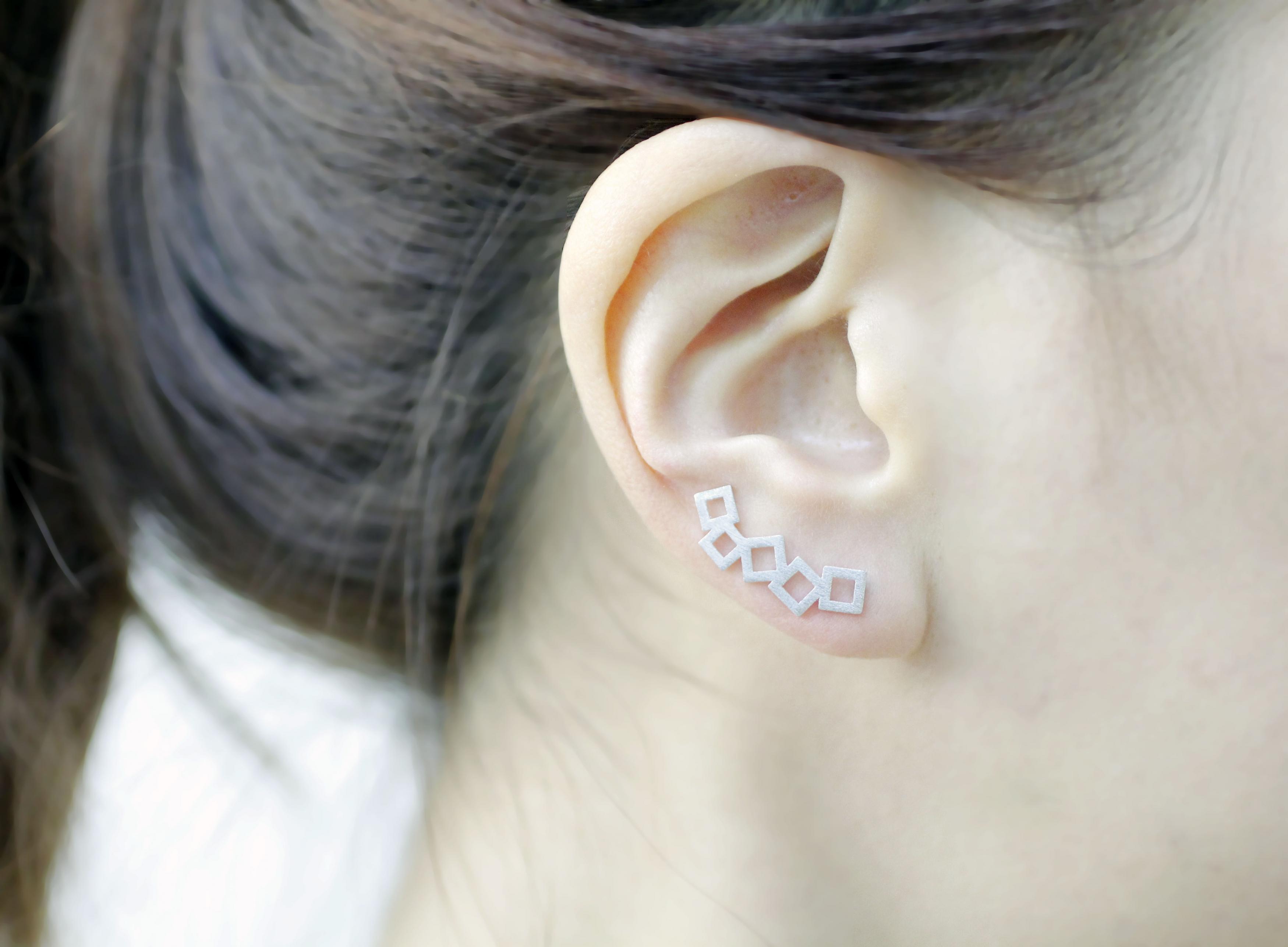 Geometric Square Ear Pins, Open Square Line Ear Pin, Open Square Ear ...